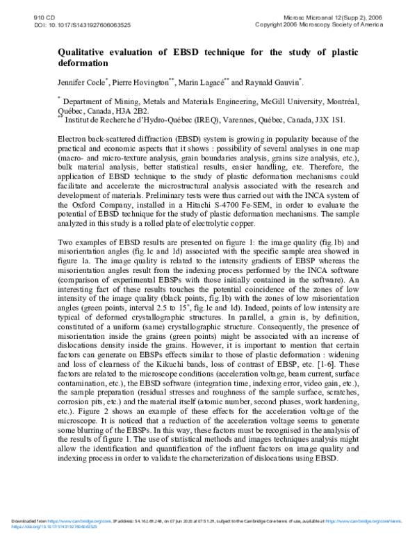 (PDF) Qualitative Evaluation of EBSD Technique for the Study of Plastic Deformation