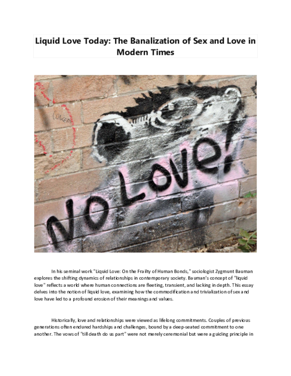 (PDF) Liquid Love Today: The Banalization of Sex and Love in Modern Times