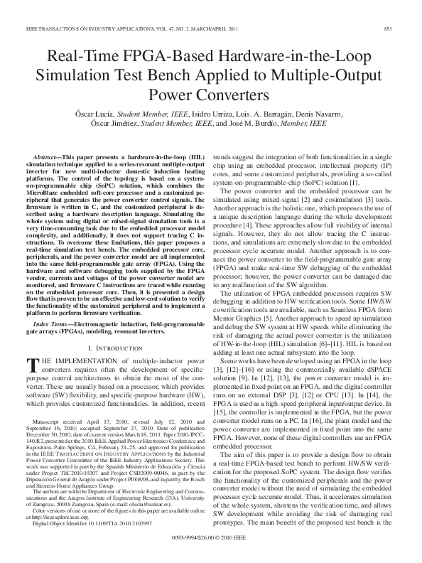 Pdf Real Time Fpga Based Hardware In The Loop Simulation Test Bench Applied To Multiple Output