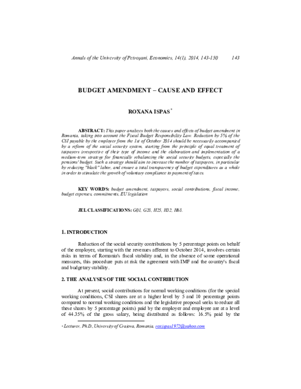 (PDF) Budget Amendment - Cause and Effect
