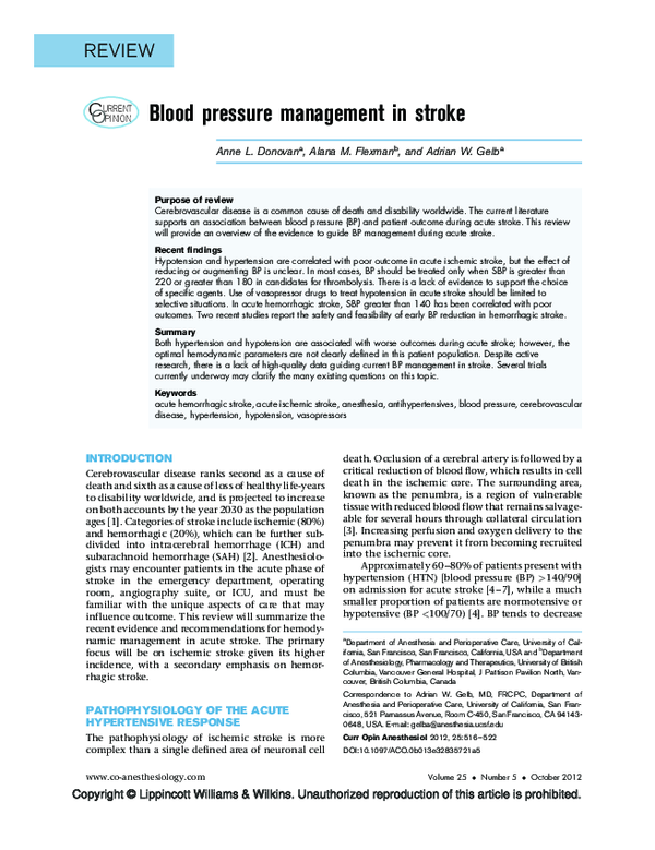 (PDF) Blood Pressure Management in Stroke | susruta Bandyopadhyay ...