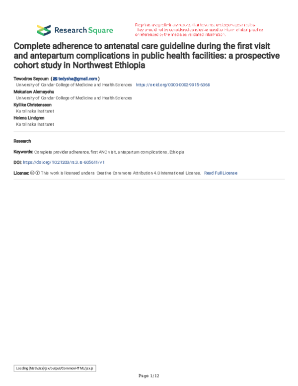 (PDF) Complete adherence to antenatal care guideline during the first ...