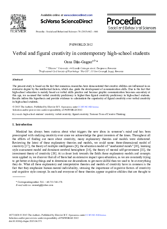 (PDF) Verbal and Figural Creativity in Contemporary High-school Students