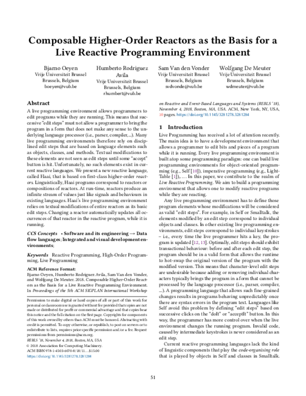 (PDF) Composable higher-order reactors as the basis for a live reactive programming environment