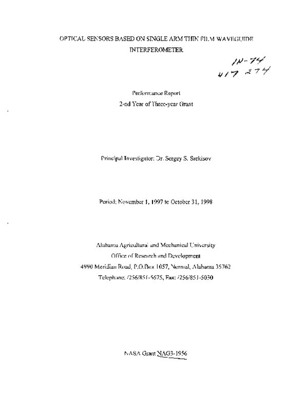 (PDF) Optical Sensors Based on Single Arm Thin Film Waveguide ...