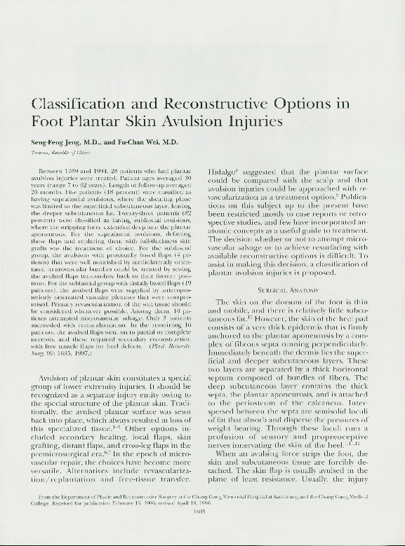 (PDF) Classification and Reconstructive Options in Foot Plantar Skin ...