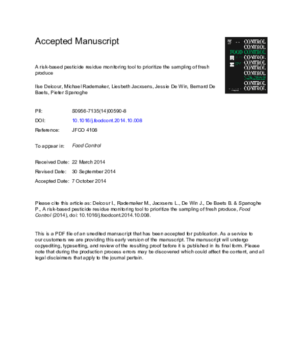 (PDF) A risk-based pesticide residue monitoring tool to prioritize the ...