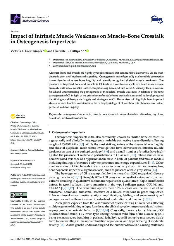 (PDF) Impact of Intrinsic Muscle Weakness on Muscle–Bone Crosstalk in Osteogenesis Imperfecta