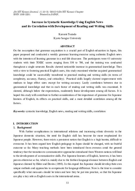 (PDF) Increase in Syntactic Knowledge Using English News and its Correlation with Development of ...