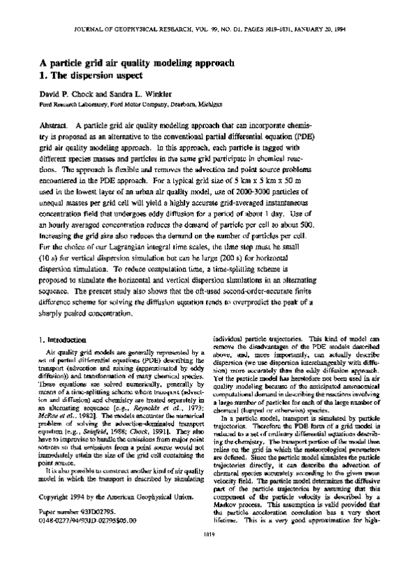 (PDF) A particle grid air quality modeling approach: 1. The dispersion ...