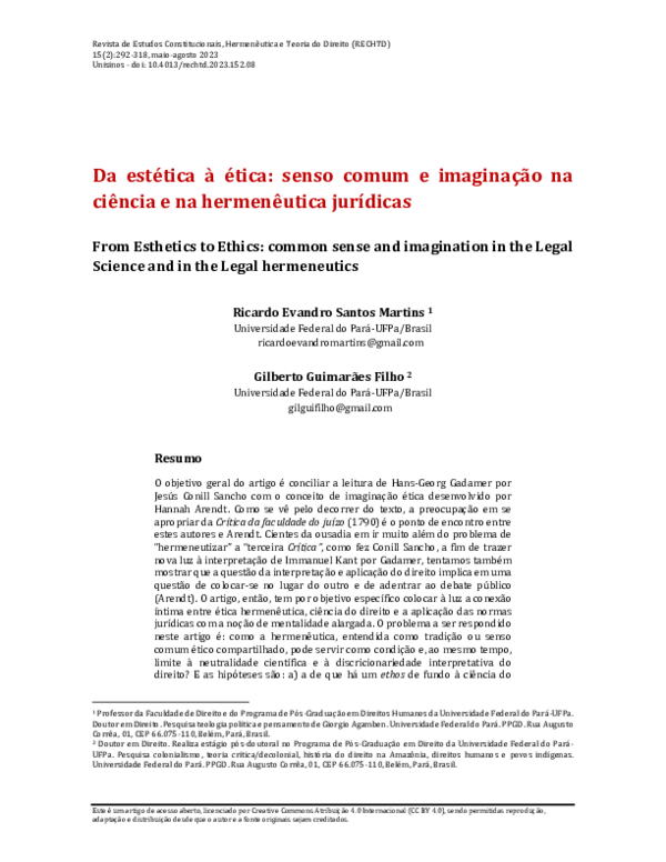 (PDF) Da estética à ética: senso comum e imaginação na ciência e na ...