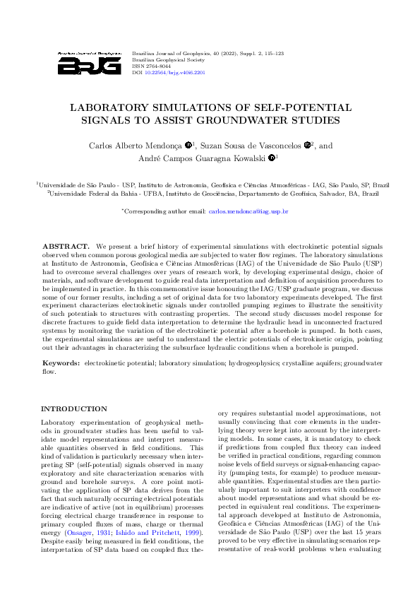 (PDF) Laboratory simulations of self-potential signals to assist groundwater studies