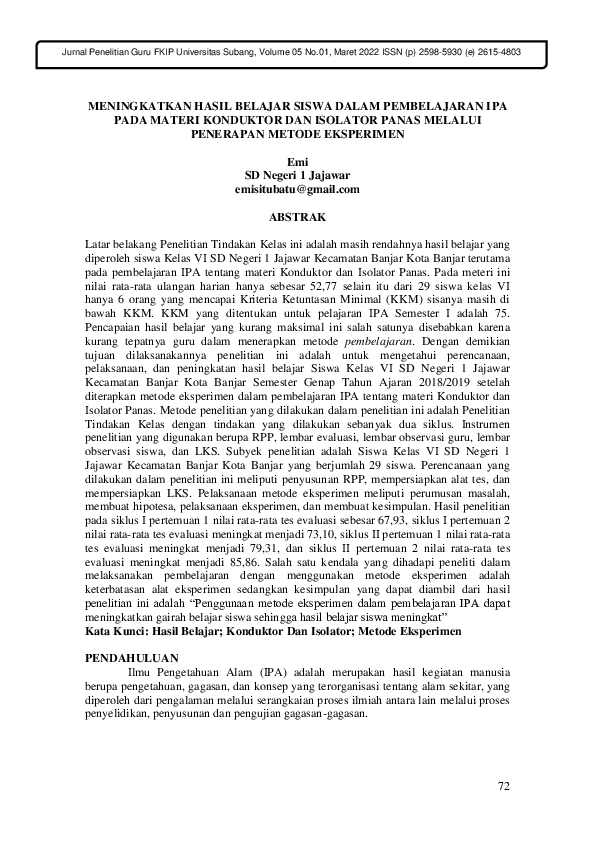 (PDF) Meningkatkan Hasil Belajar Siswa Dalam Pembelajaran Ipa Pada Materi Konduktor Dan Isolator ...