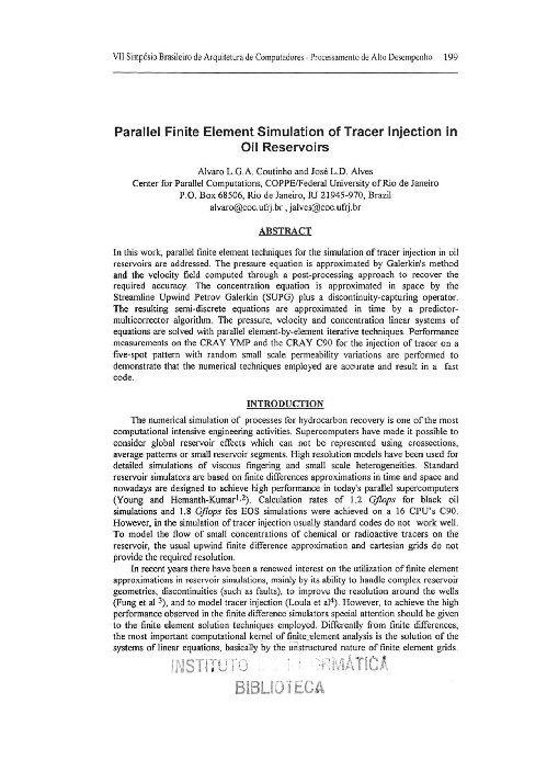 (PDF) Parallel Finite Element Simulation of Tracer lnjection in Oil Reservoirs