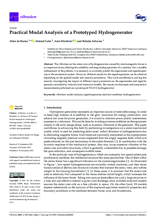 (PDF) Practical Modal Analysis of a Prototyped Hydrogenerator