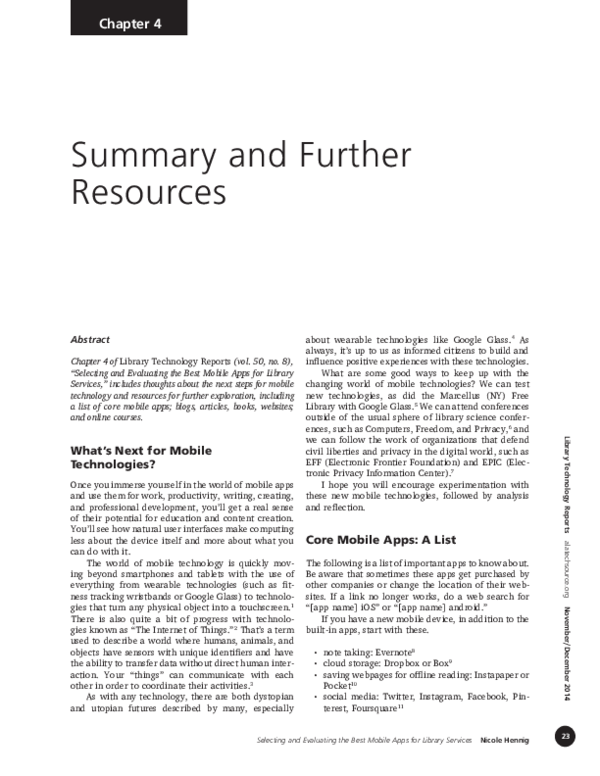 (PDF) Chapter 4: Summary and Further Resources