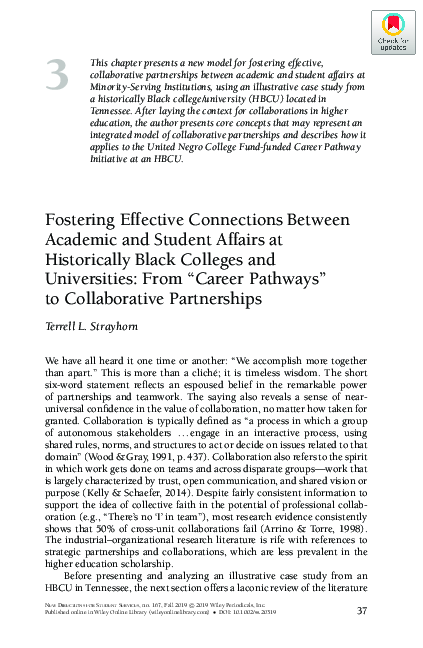 (PDF) Fostering Effective Connections Between Academic and Student Affairs at Historically Black ...