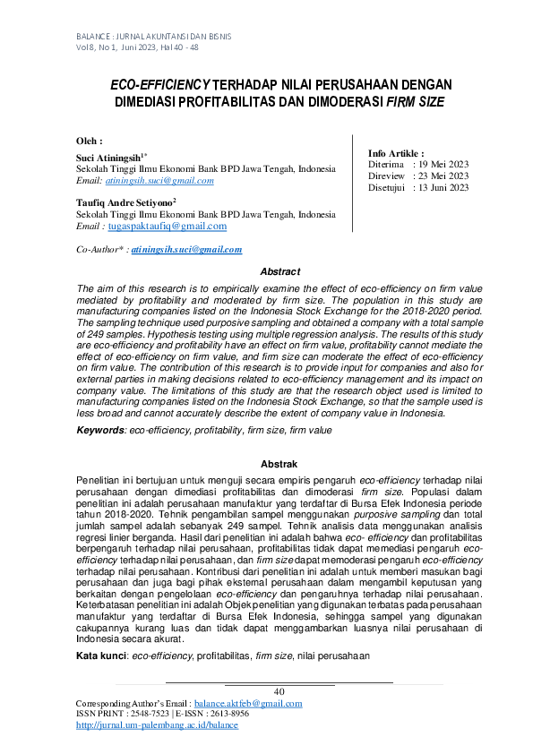 (PDF) Eco-Efficiency Terhadap Nilai Perusahaan Dengan Dimediasi ...