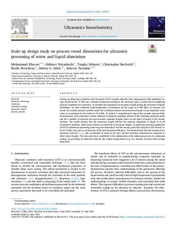 (PDF) Scale up design study on process vessel dimensions for ultrasonic ...
