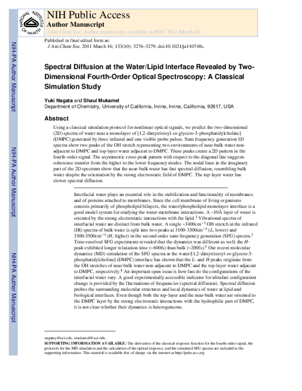 (PDF) Spectral Diffusion at the Water/Lipid Interface Revealed by Two-Dimensional Fourth-Order ...