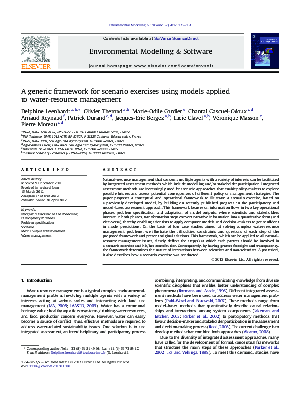 Pdf A Generic Framework For Scenario Exercises Using Models Applied