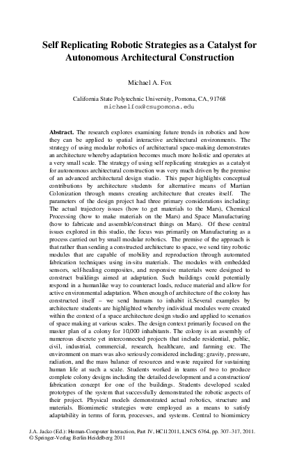 (PDF) Self Replicating Robotic Strategies as a Catalyst for Autonomous Architectural Construction