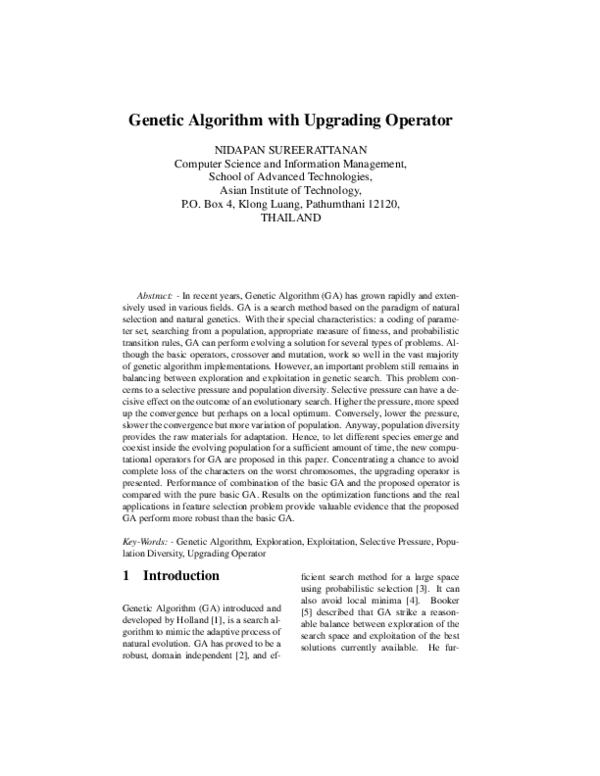 (PDF) Genetic Algorithm with Upgrading Operator