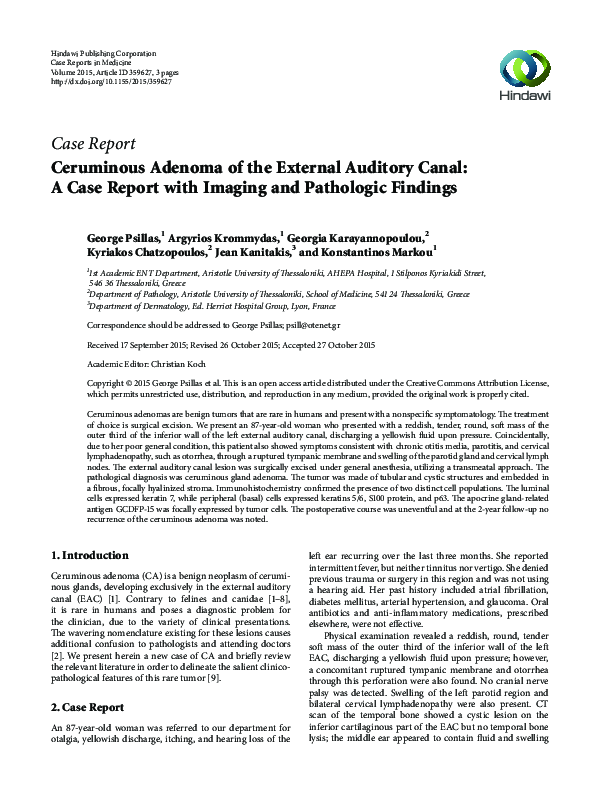 (PDF) Ceruminous Adenoma of the External Auditory Canal: A Case Report ...