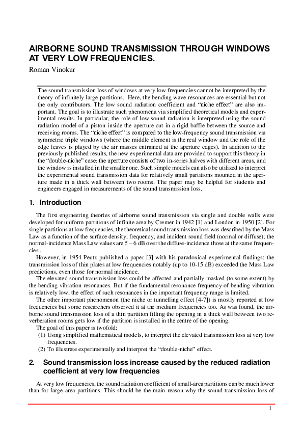 (PDF) Airborne Sound Transmission Through Windows at Very Low Frequencies