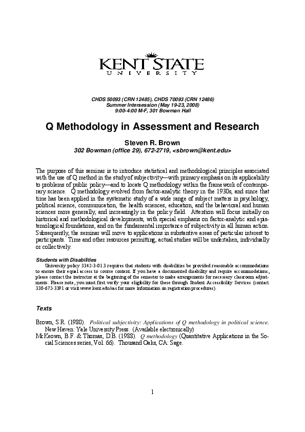 (PDF) Q Methodology in Assessment and Research