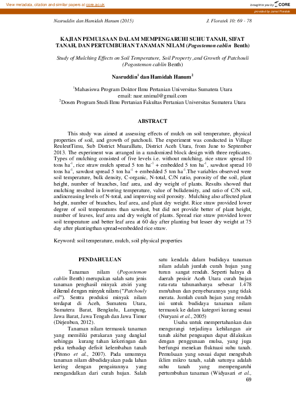 KAJIAN PEMULSAAN DALAM MEMPENGARUHI SUHU TANAH, SIFAT TANAH, DAN ...