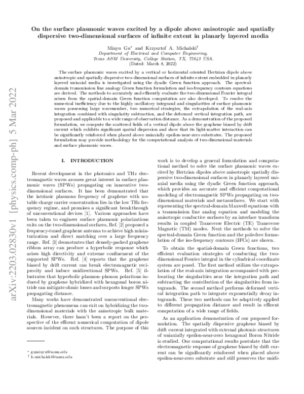 (PDF) On the Surface Plasmonic Waves Excited by a Dipole Above Anisotropic and Spatially ...