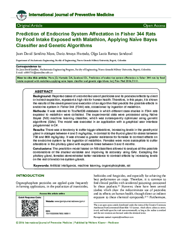 (PDF) Prediction of Endocrine System Affectation in Fisher 344 Rats by ...