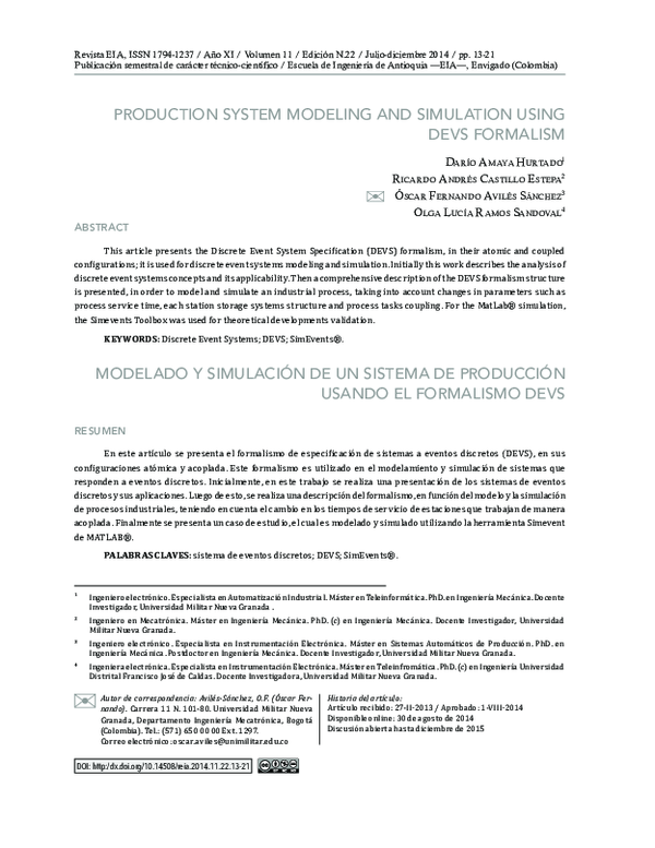 Pdf Modeling Industrial Processes With Devs