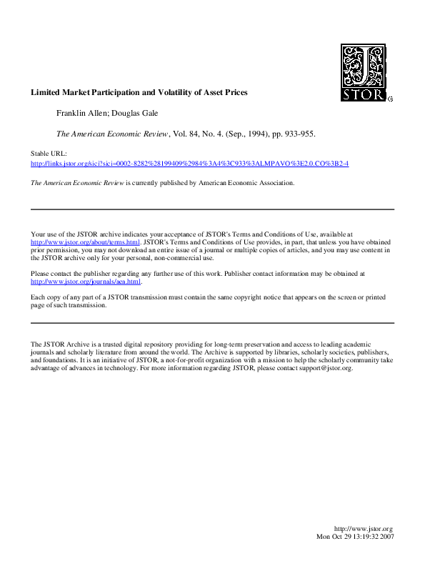 (PDF) Limited market participation and volatility of asset prices