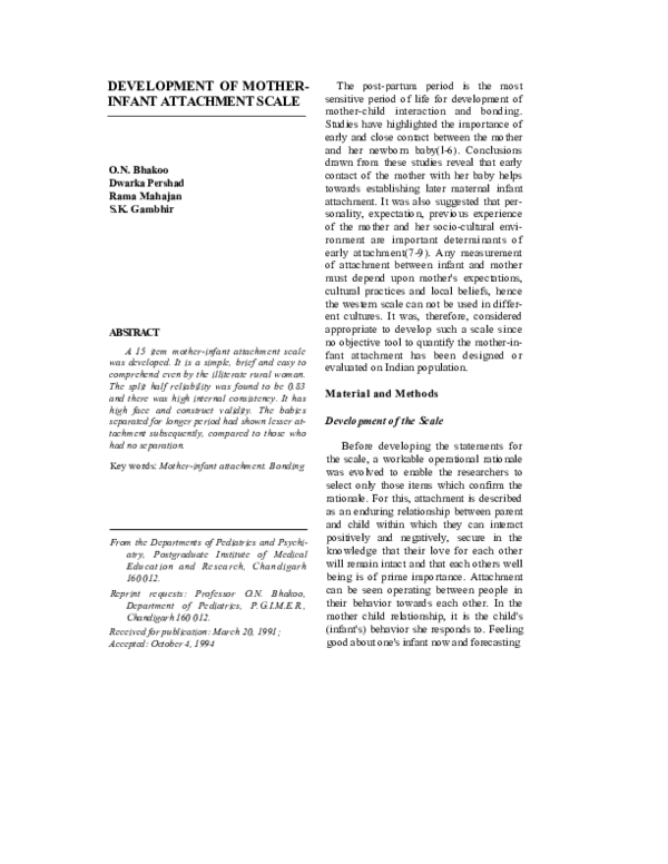 (PDF) Development of mother-infant attachment scale