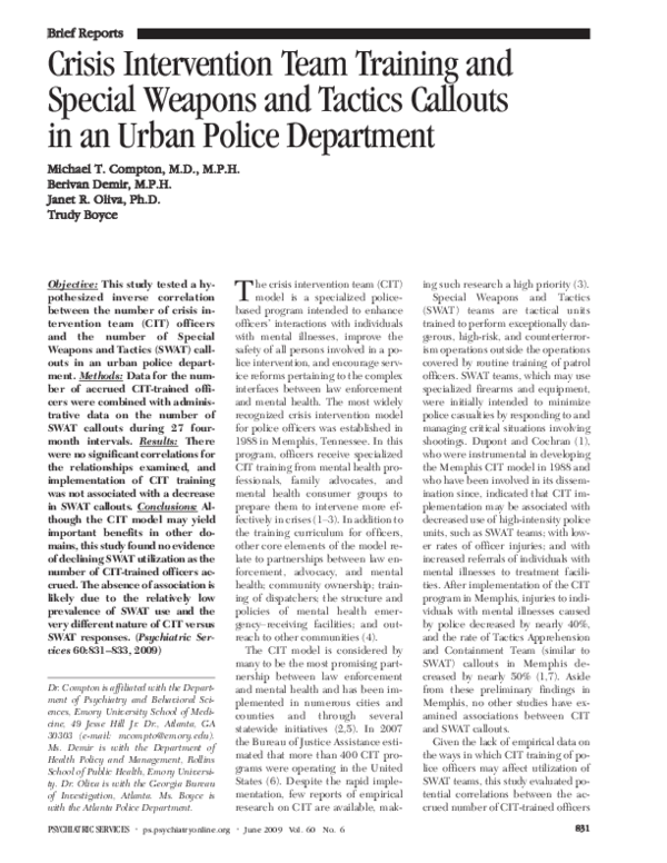 (PDF) Crisis Intervention Team Training and Special Weapons and Tactics ...