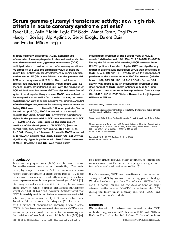 (PDF) Serum gamma-glutamyl transferase activity: A new marker for stent ...
