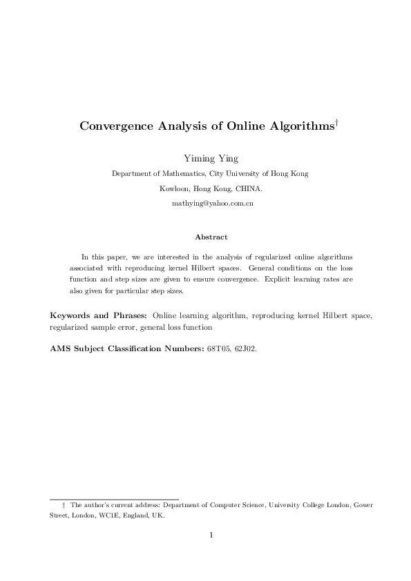 (PDF) Convergence analysis of online algorithms
