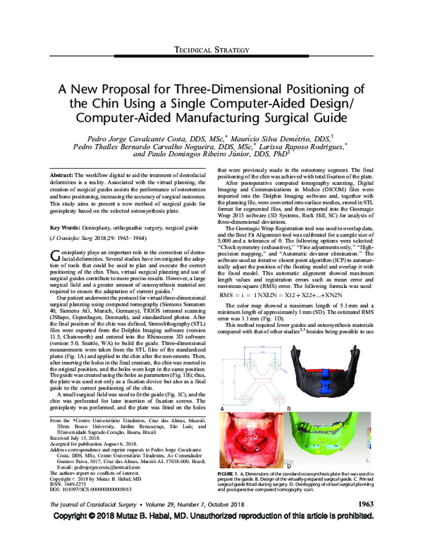 (PDF) A New Proposal for Three-Dimensional Positioning of the Chin Using a Single Computer-Aided ...