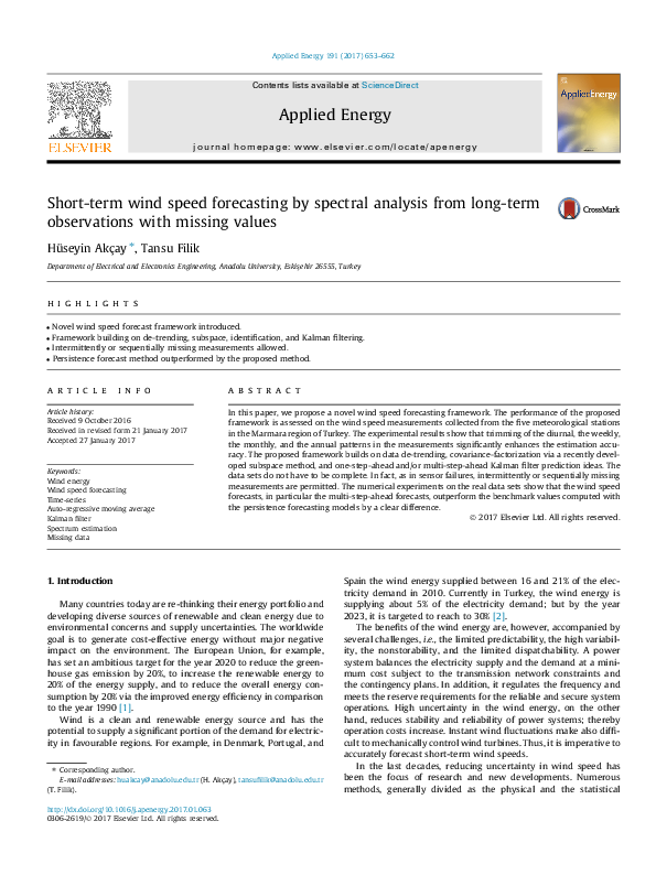 (PDF) Short-Term Wind Speed Forecasting by Spectral Analysis