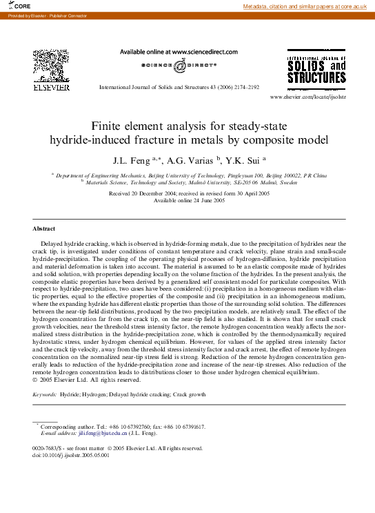 (PDF) Finite element analysis for steady-state hydride-induced fracture in metals by composite model