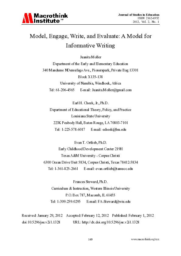 (PDF) Model, Engage, Write, and Evaluate: A Model for Informative Writing