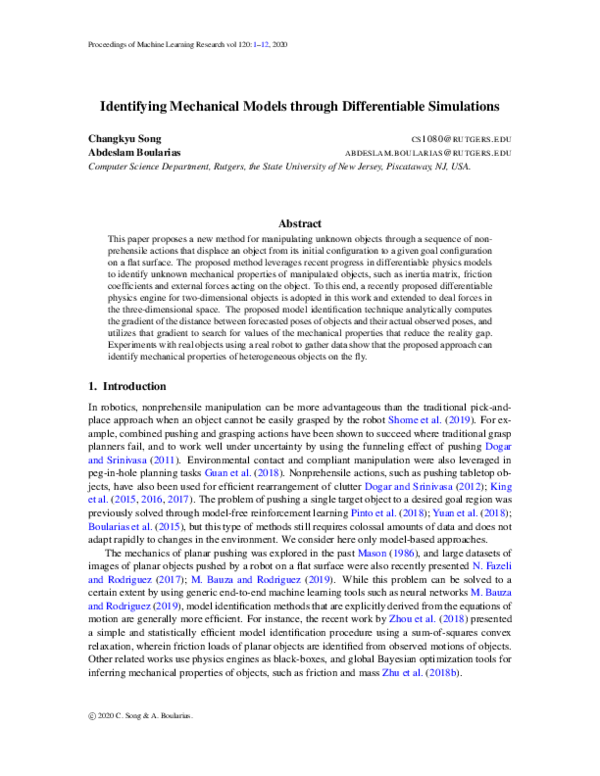 (PDF) Identifying Mechanical Models of Unknown Objects with Differentiable Physics Simulations