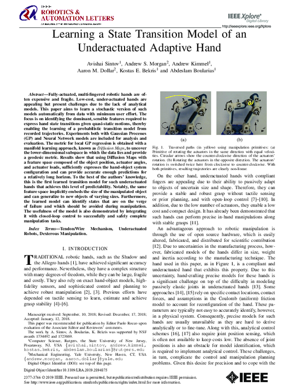(PDF) Learning a State Transition Model of an Underactuated Adaptive Hand
