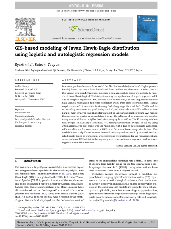 (PDF) GIS-based modeling of Javan Hawk-Eagle distribution using ...