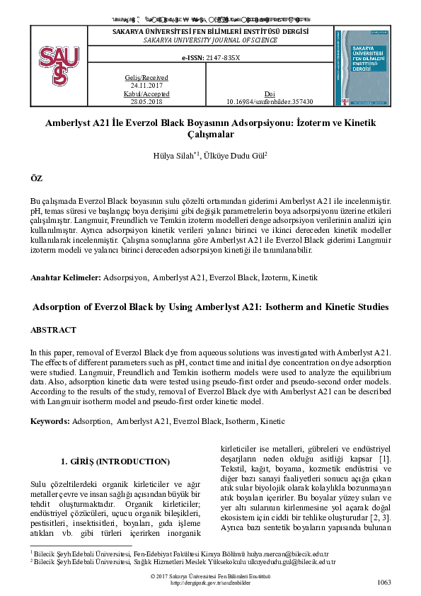 (PDF) Adsorption of Everzol Black by Using Amberlyst A21: Isotherm and ...