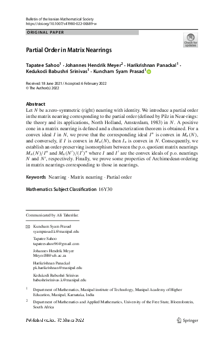 (PDF) Partial Order in Matrix Nearrings