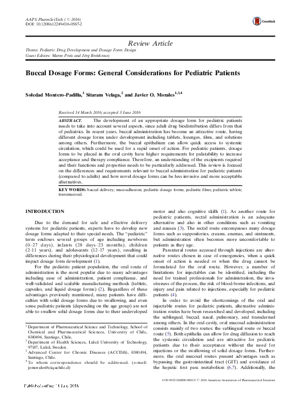 (PDF) Buccal Dosage Forms: General Considerations for Pediatric Patients