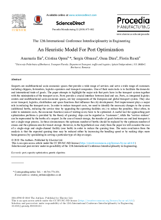 (PDF) An Heuristic Model For Port Optimization | Cristina Oprea ...